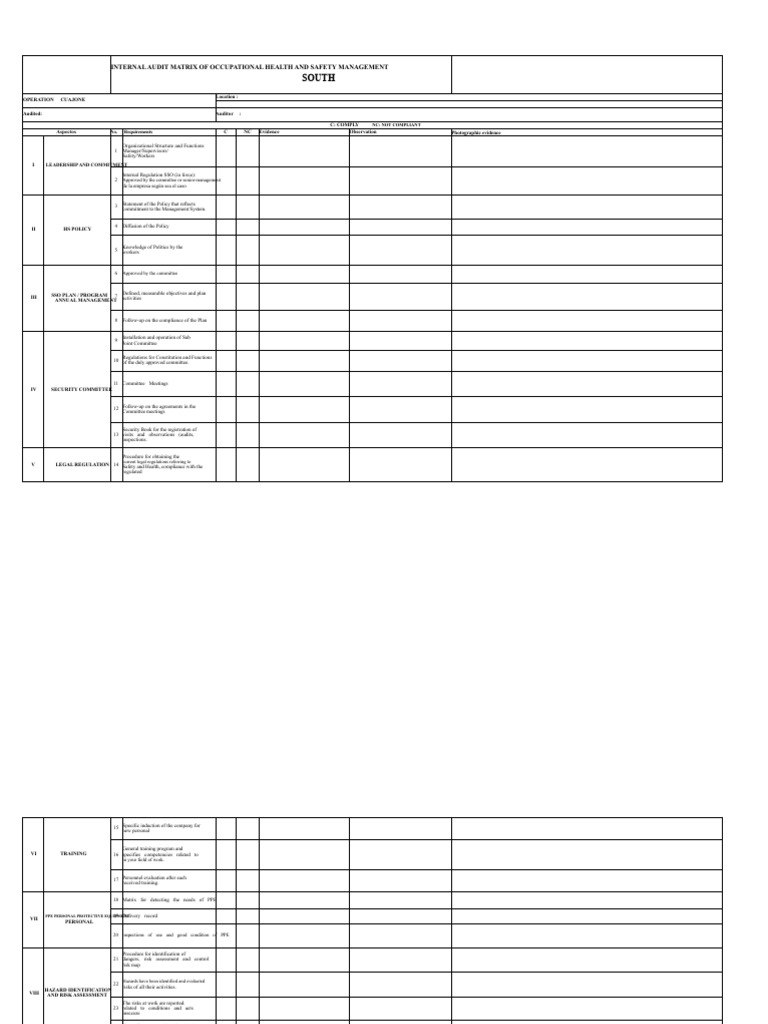Annex 1 Internal Audit Evaluation Matrix (model) | PDF | Occupational Safety And Health ...