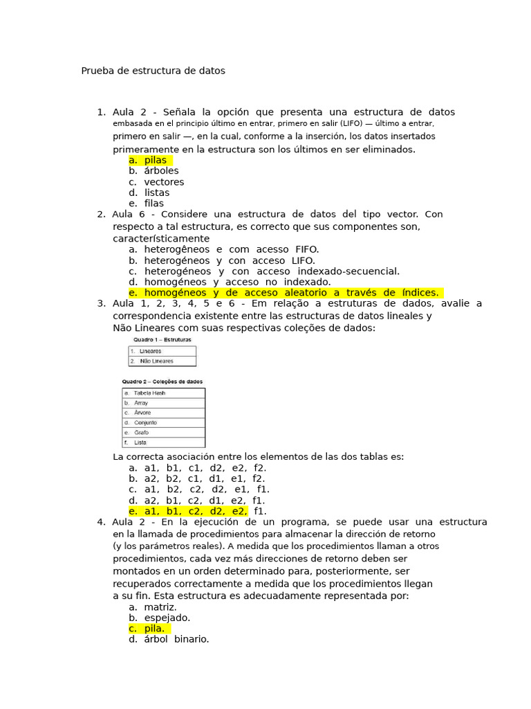 Prueba de Estructura de Datos | PDF | Gestión de datos | Ingeniería ...