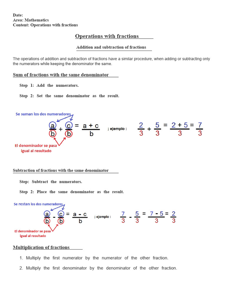 Operations with Fractions Guide | PDF