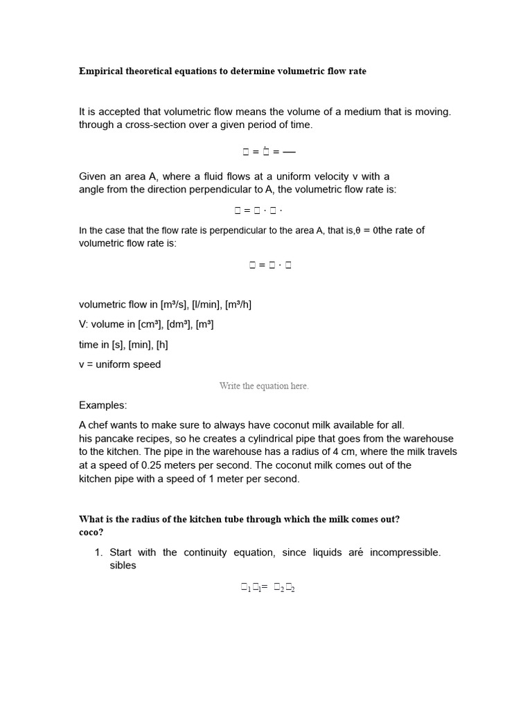 Theoretical Empirical Equations to Determine Volumetric Flow | PDF ...
