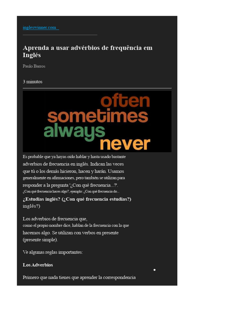 Aprende a Usar Adverbios de Frecuencia en Inglés | PDF | Adverbio ...