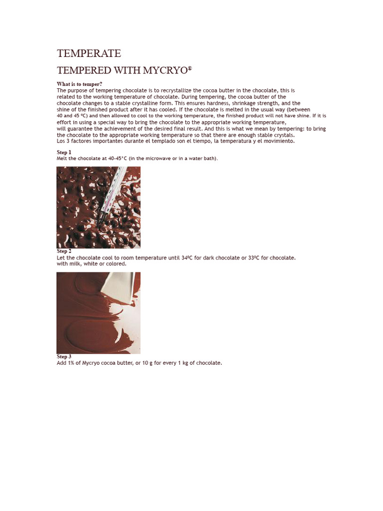 Chocolate Tempering Techniques Explained | PDF | Chocolate | Theobroma