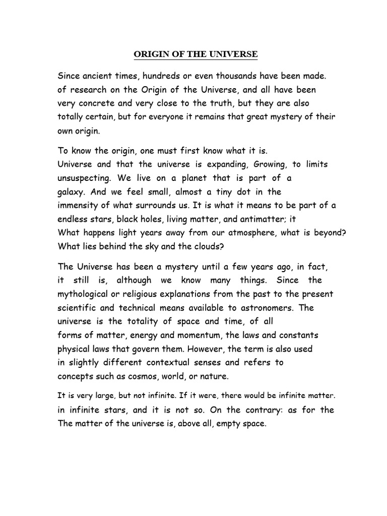 Comprehension Reading ORIGIN OF THE UNIVERSE | PDF