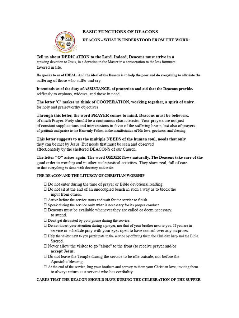 Essential Roles and Duties of Deacons | PDF | Deacon | Eucharist