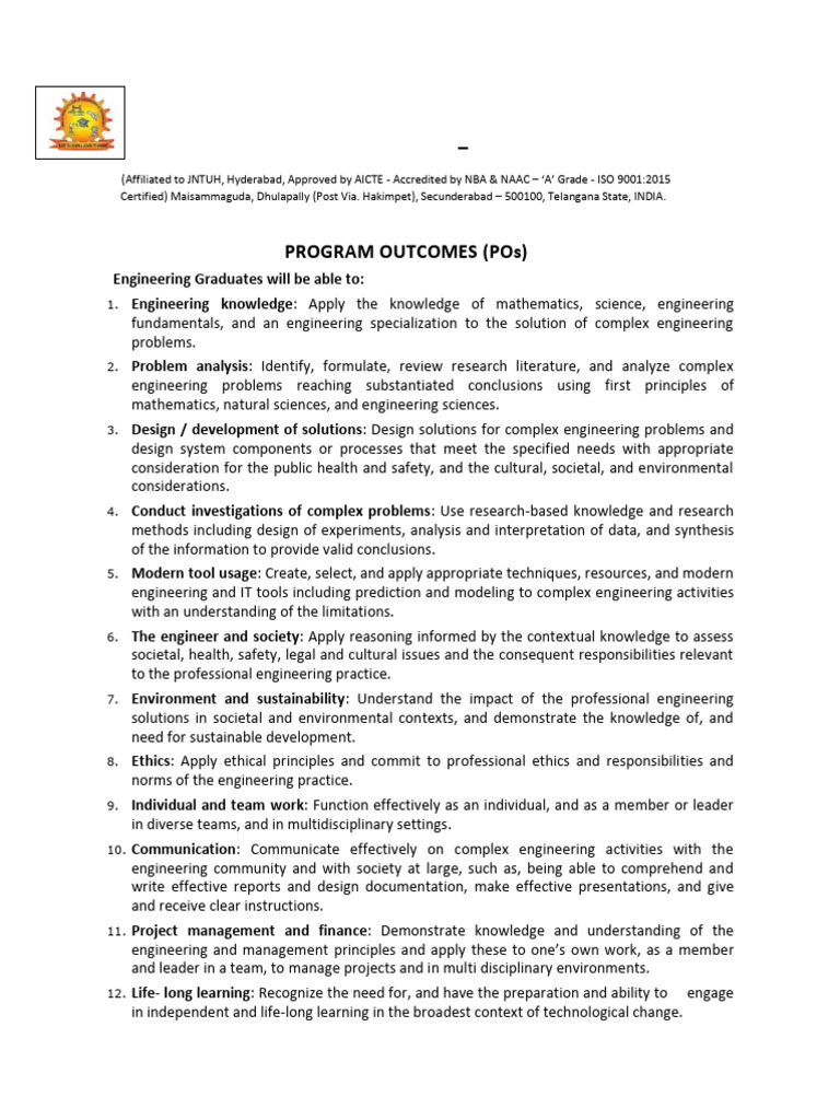 Program Outcomes (Pos) | PDF | Engineering | Knowledge