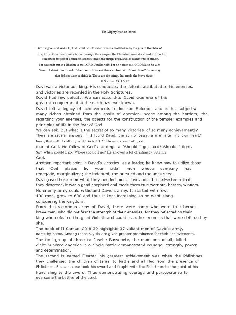 The Mighty Men of David | PDF | David | Books Of Samuel