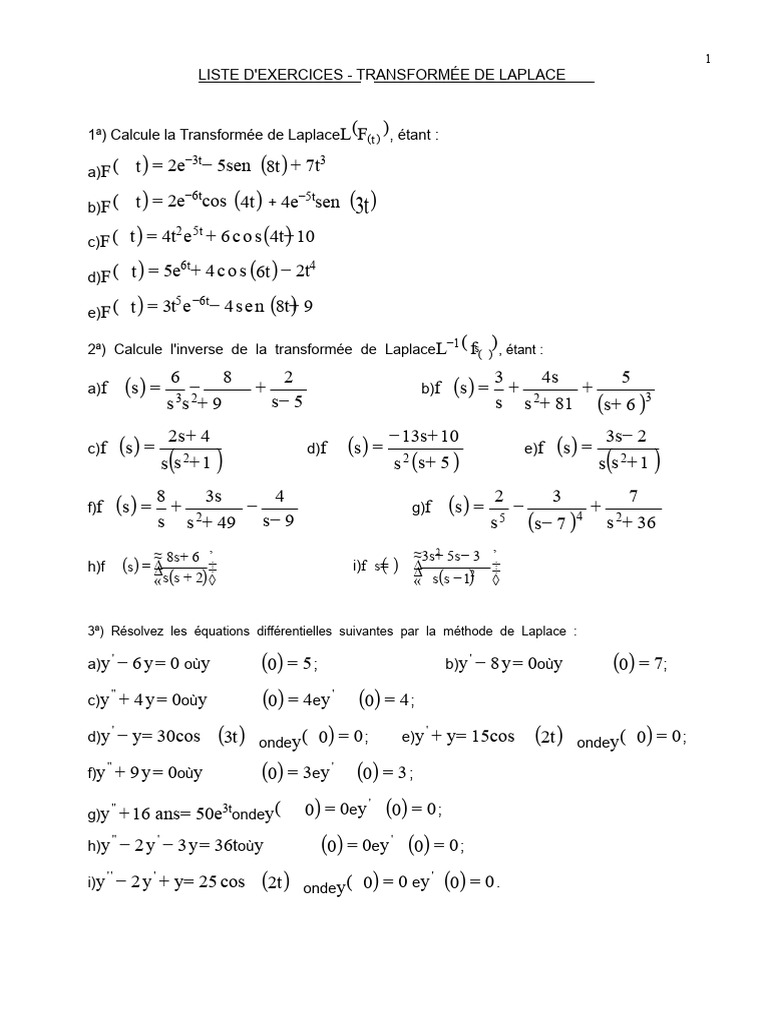 Exercices sur la Transformée de Laplace | PDF | Transformation de ...