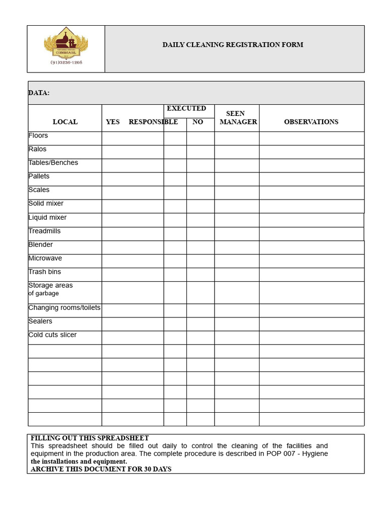 Daily Cleaning Registration Form | PDF