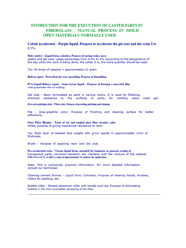 Fiberglass Parts Manufacturing Guide | PDF | Fiberglass | Lamination