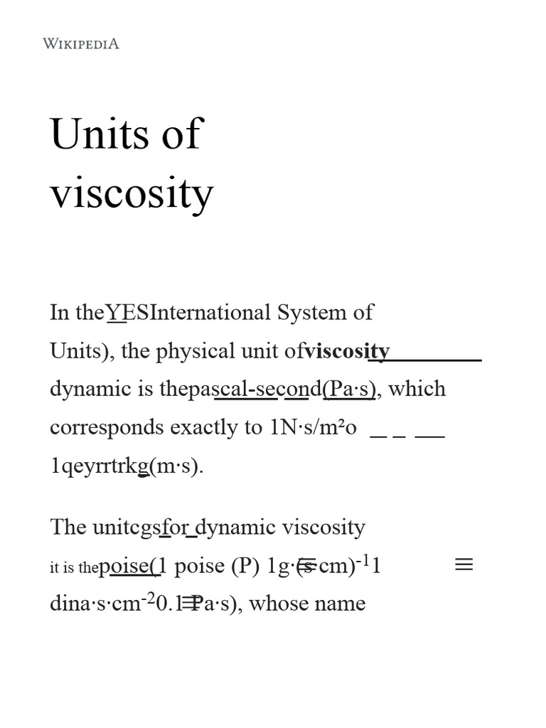 Viscosity Units Explained: SI and CGS | PDF