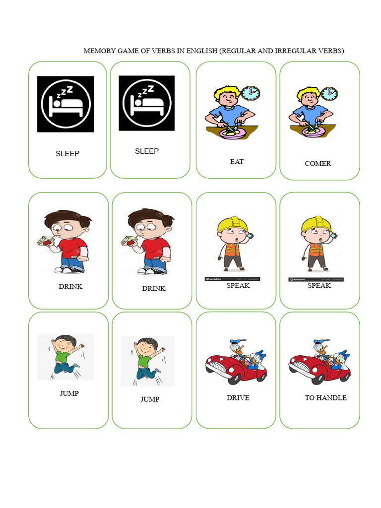 Memory Game of Verbs in English | PDF
