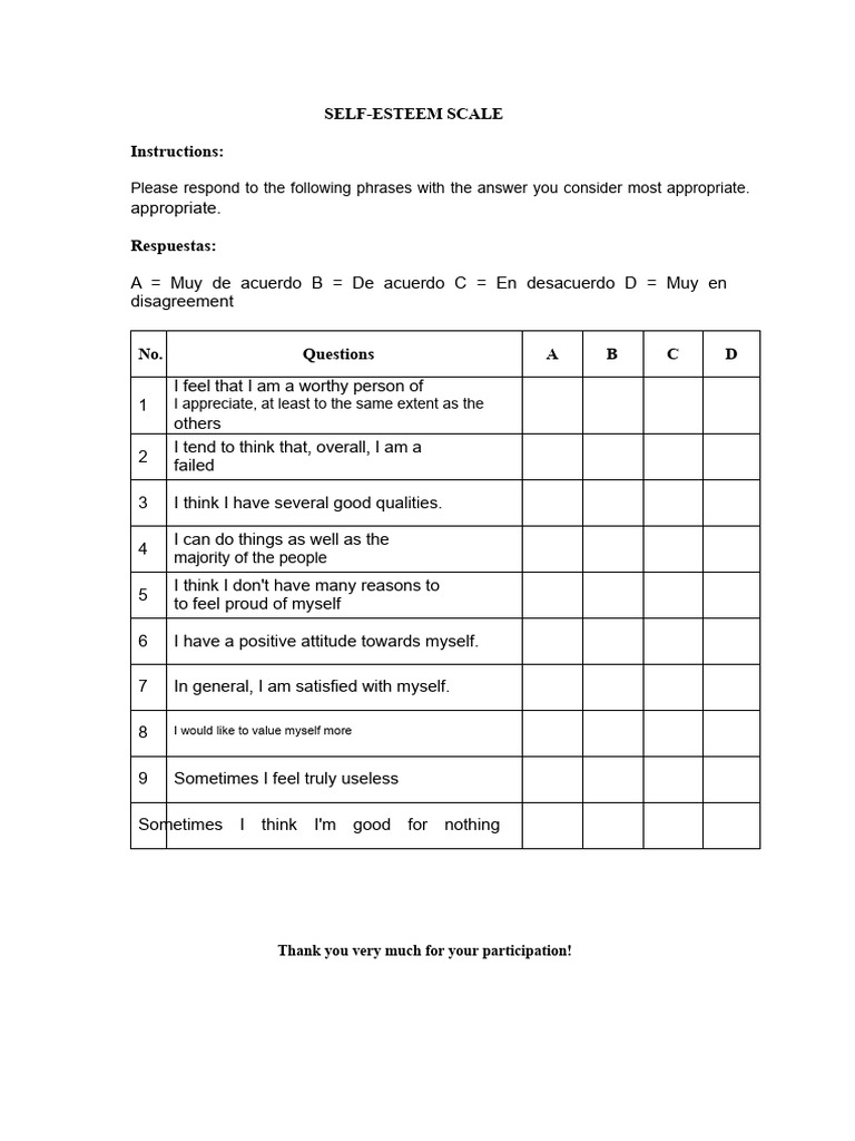 Roseberg Self-Esteem Scale | PDF