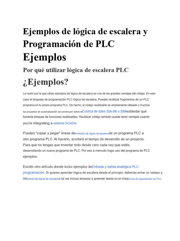 Ejemplos de Lógica de Escalera PLC | PDF | Controlador lógico ...