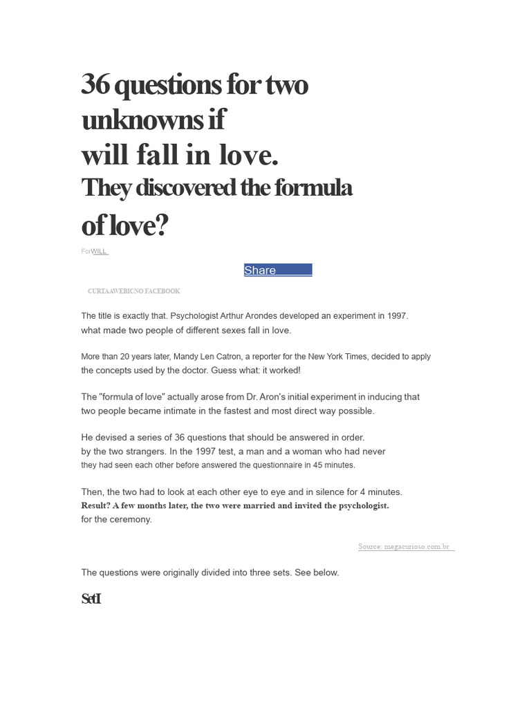 36 Questions for Two Strangers to Fall in Love | PDF