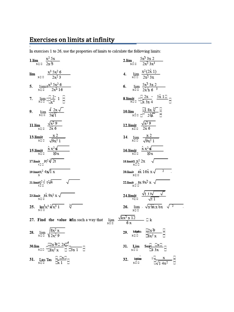 Exercises Limits To Infinity | PDF | Mathematics | Complex Analysis