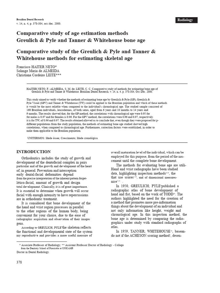 Bone age - Greulich-Pyle method | PDF