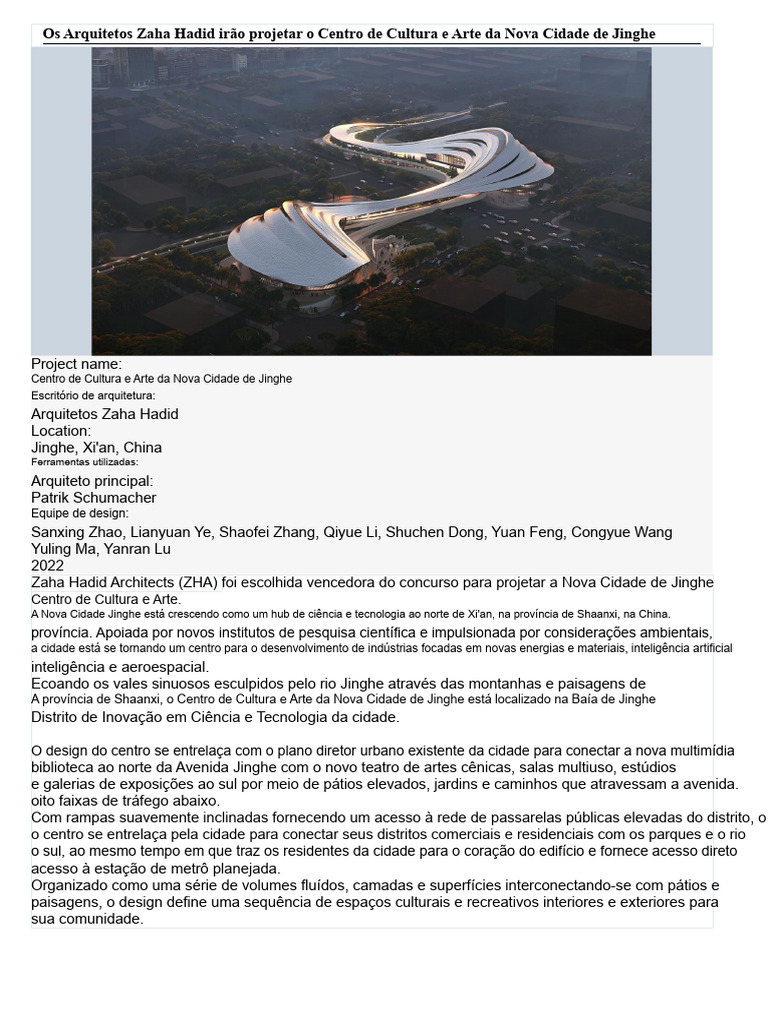 Os Arquitetos Zaha Hadid projetarão a Cultura da Nova Cidade Jinghe ...