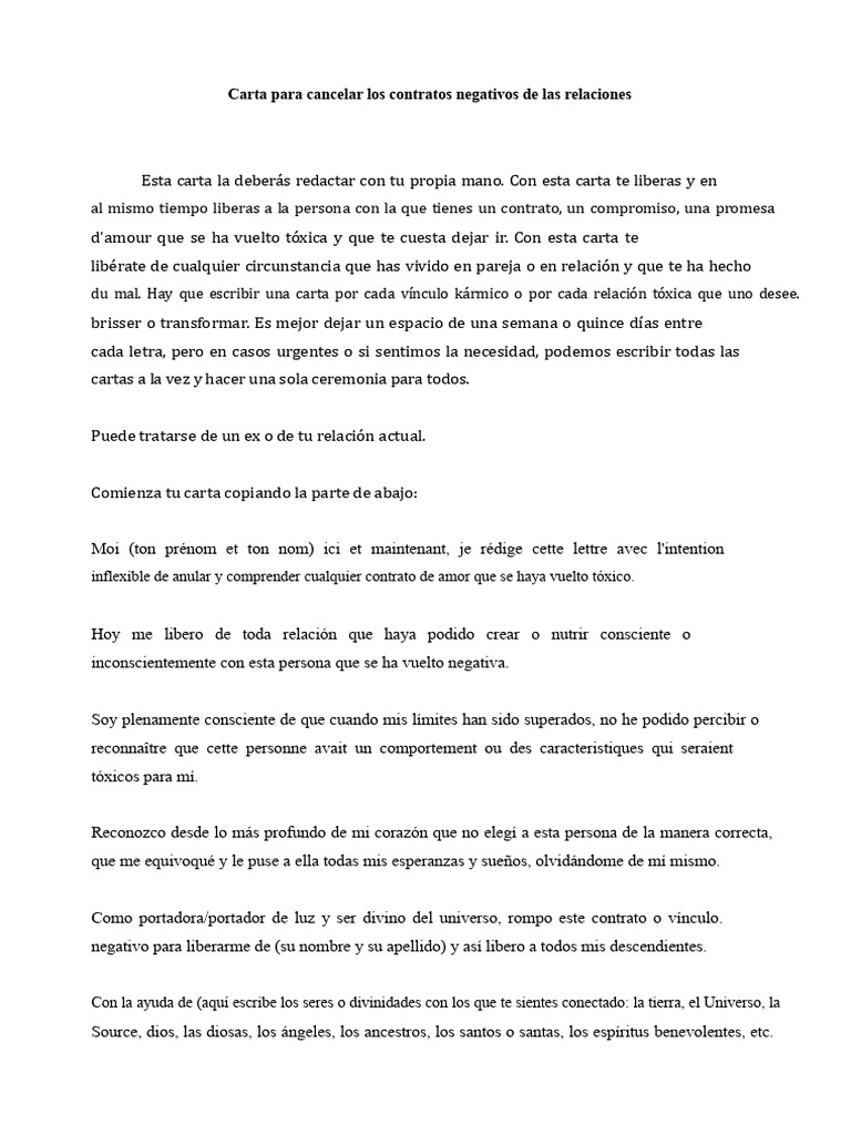 Carta para Romper Los Lazos Kármicos (Pareja-Relaciones Amorosas) | PDF ...