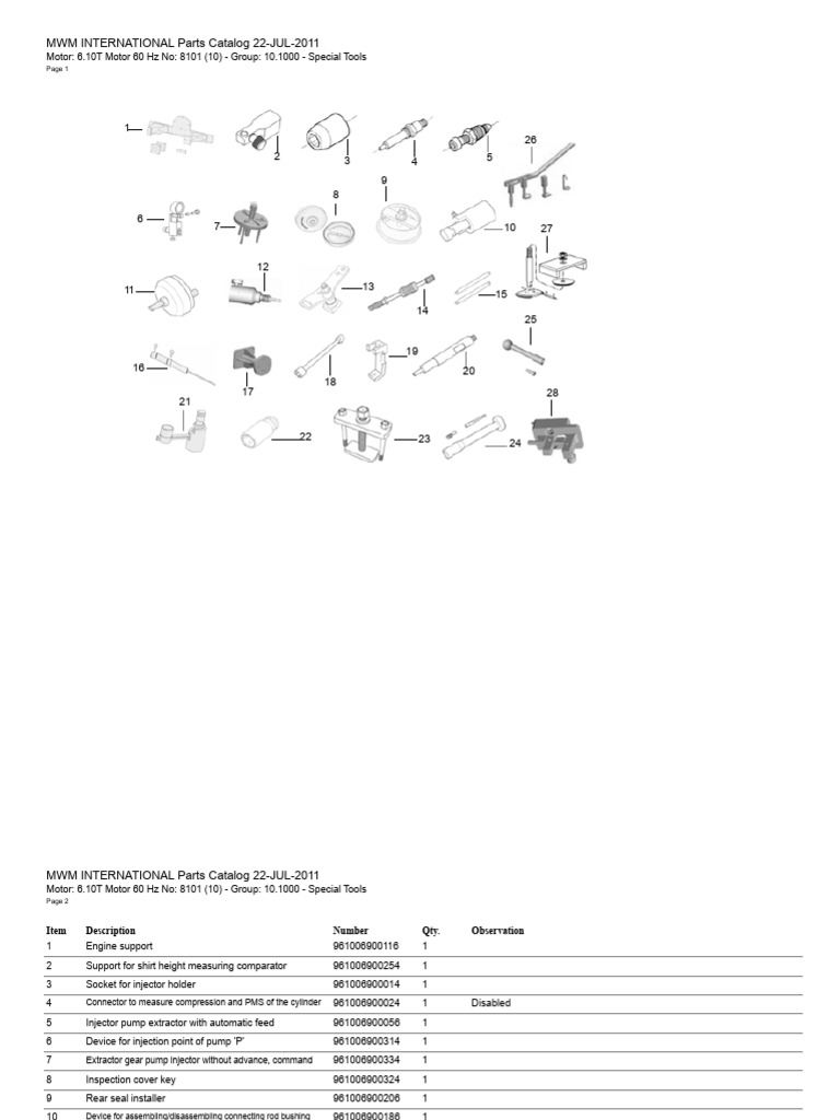 MWM 6.10T Motor Parts Catalog 2011 | PDF | Piston | Engines
