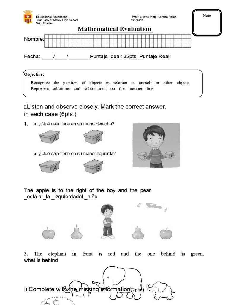 Mathematics Test Location and Concepts Left and Right | PDF