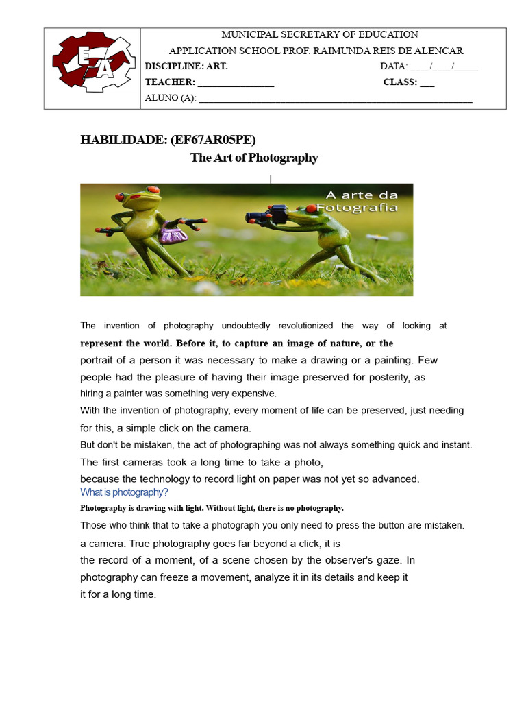 Visual Art - Photography - 6th Grade | PDF | Digital Photography ...