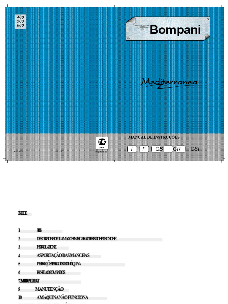 Manual de Instruções da Lavadora Bompani ME03 | PDF | Roupas | Máquinas