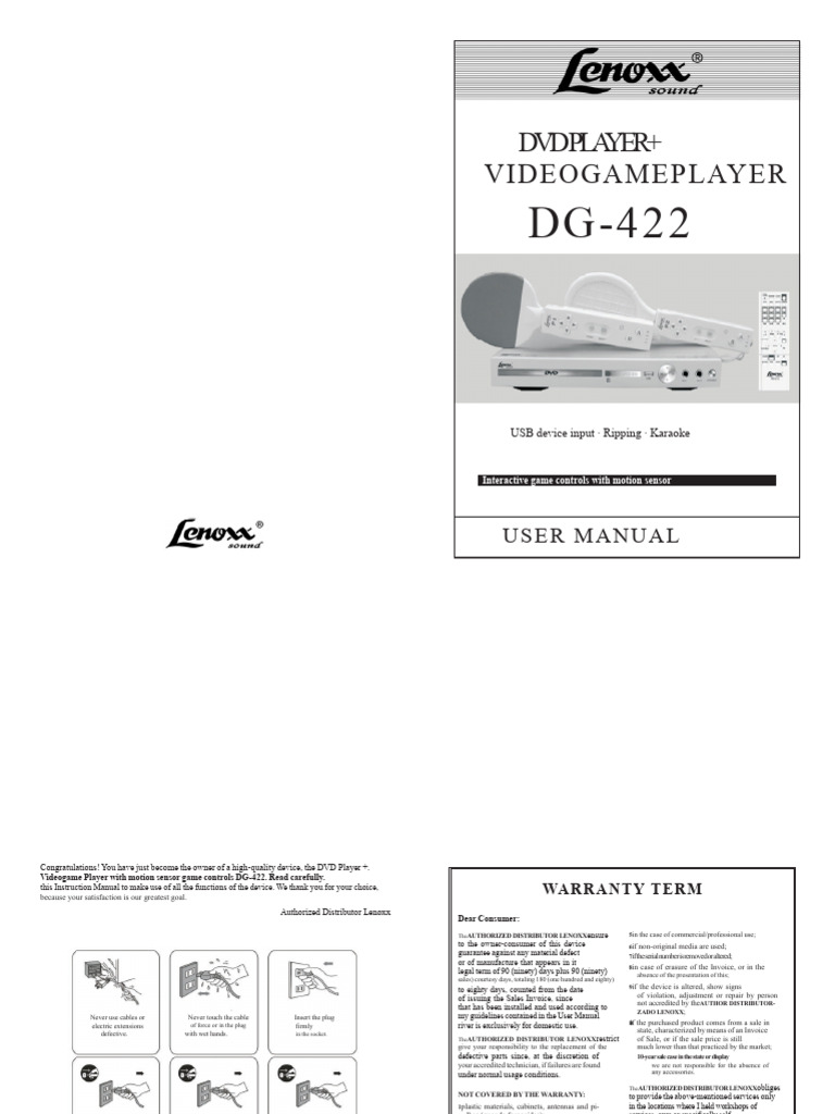 DG-422 DVD and Game Player Manual | PDF | Compact Disc | Dvd