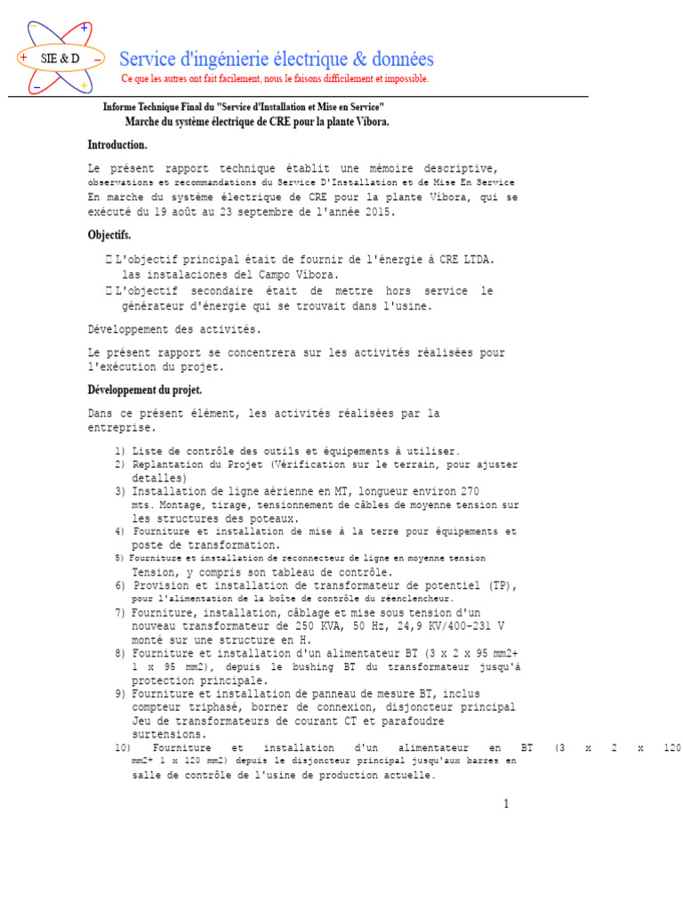 Rapport sur l'installation électrique CRE Víbora | PDF | Transformateur ...
