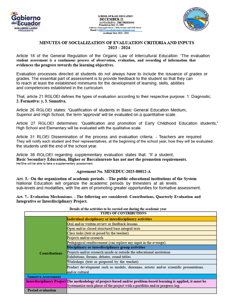 Minutes of Socialization of Evaluation Criteria and Resources | PDF ...