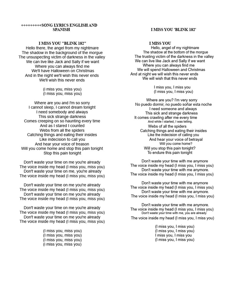 Song Lyrics: English & Spanish Versions | PDF | Spider Web
