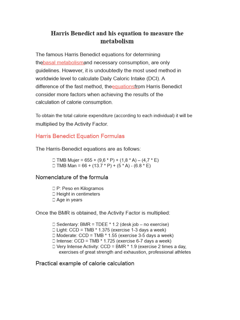 Harris Benedict and his equation for measuring metabolism.docx | PDF ...