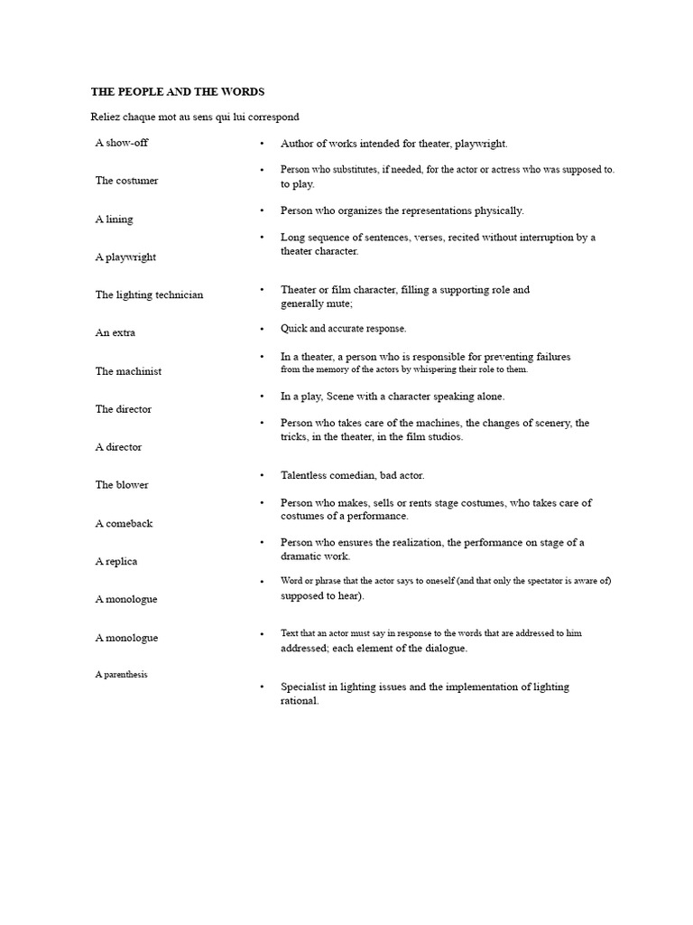 Theater Terms and Definitions Guide | PDF | Theatre | Entertainment