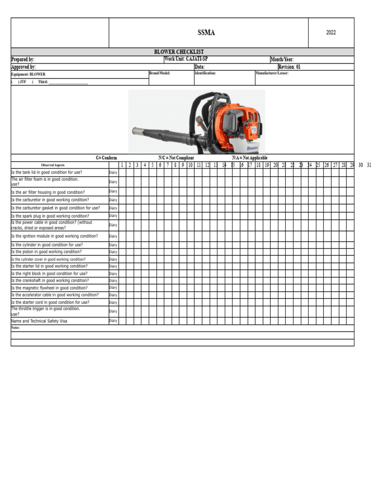 Check List - Blower | PDF | Throttle | Engines