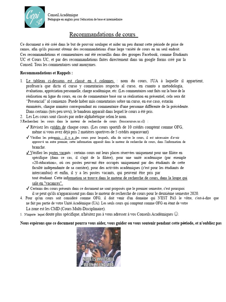Recommandations de cours en anglais | PDF | Pédagogie | Technologies de ...