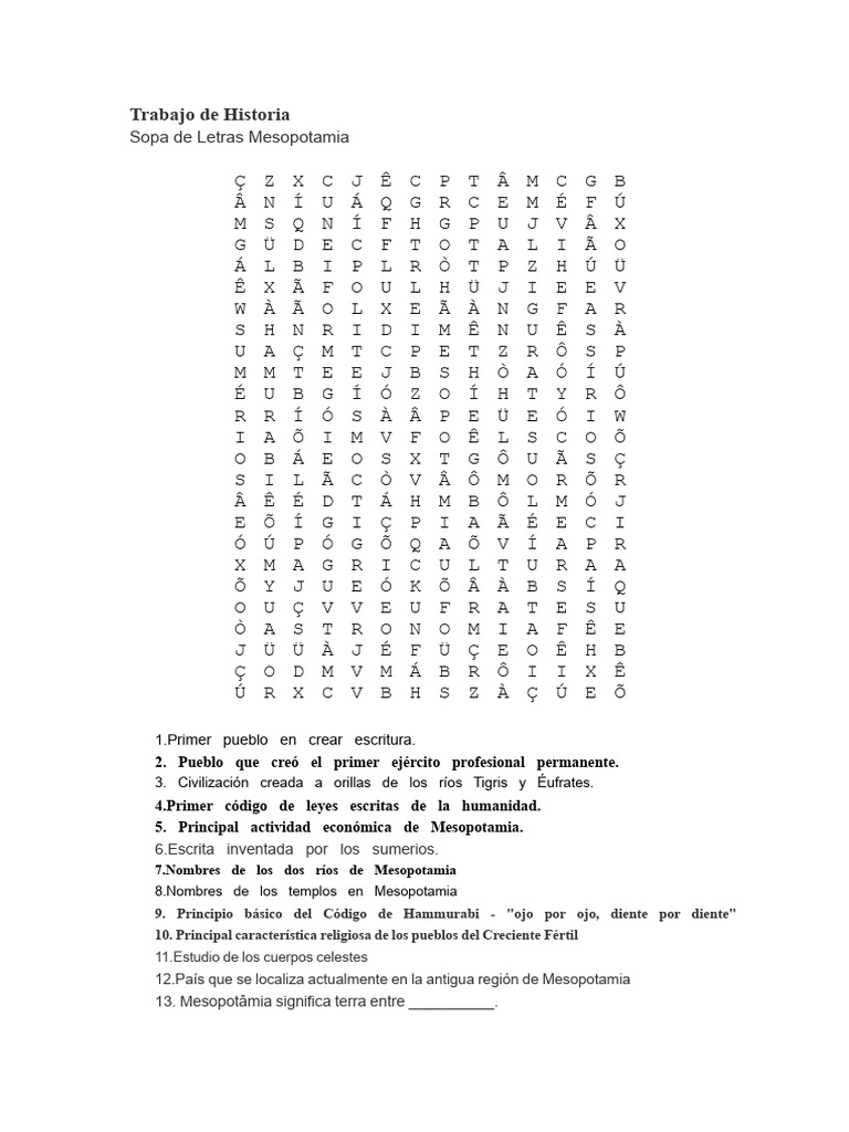 Sopa de Letras Mesopotamia y Brasil Colonial | PDF | Mesopotamia