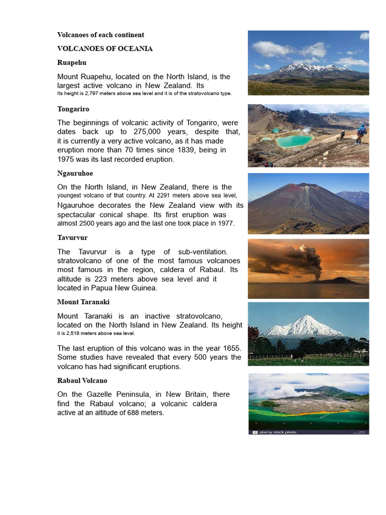 Volcanoes of each continent | PDF | Volcano | Volcanology