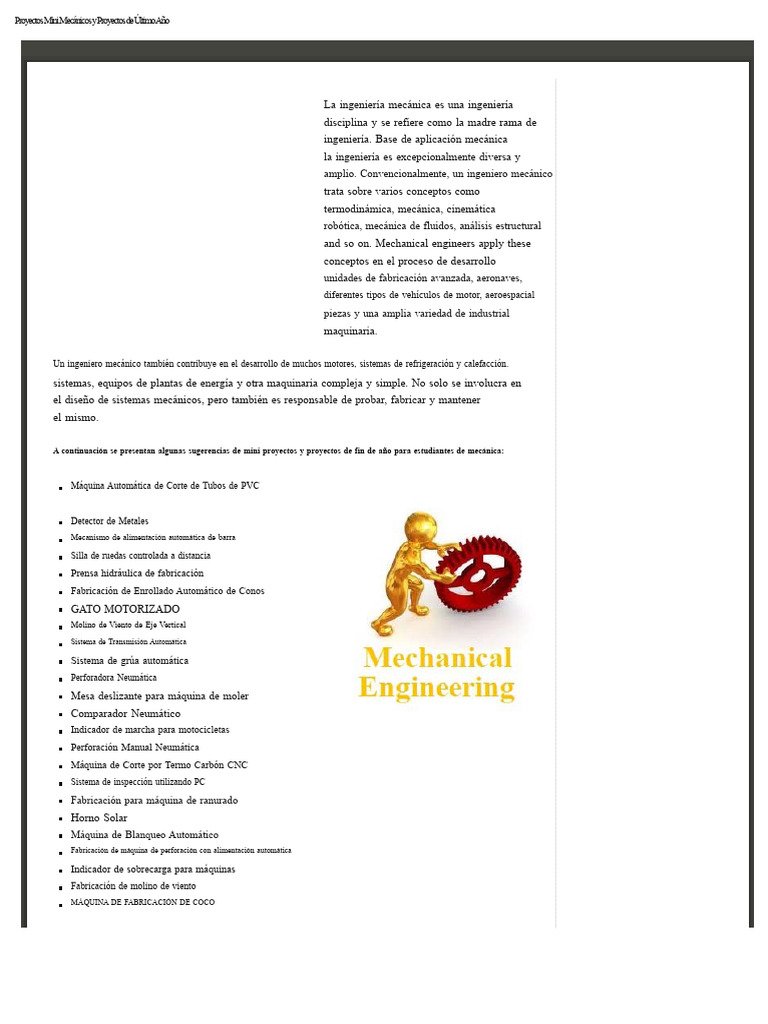 Proyectos mecánicos mini y proyectos de último año | PDF | Ingeniería ...