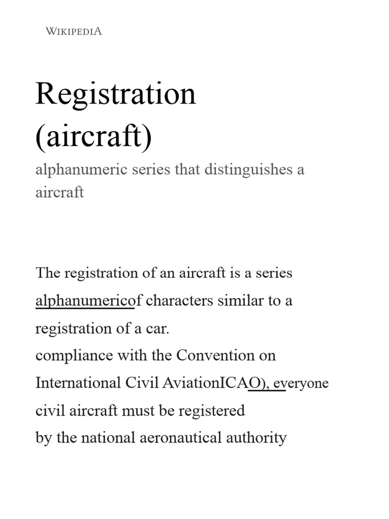 Registration (aircraft) - Wikipedia, the free encyclopedia | PDF ...