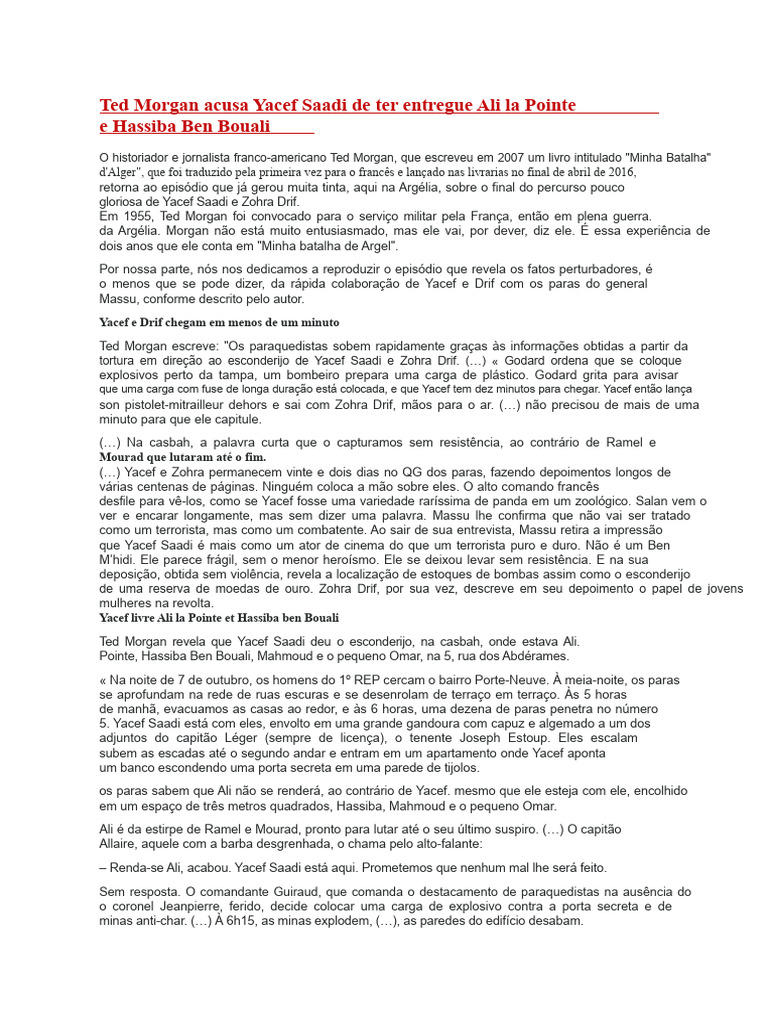 Ted Morgan acusa Yacef Saadi de | PDF