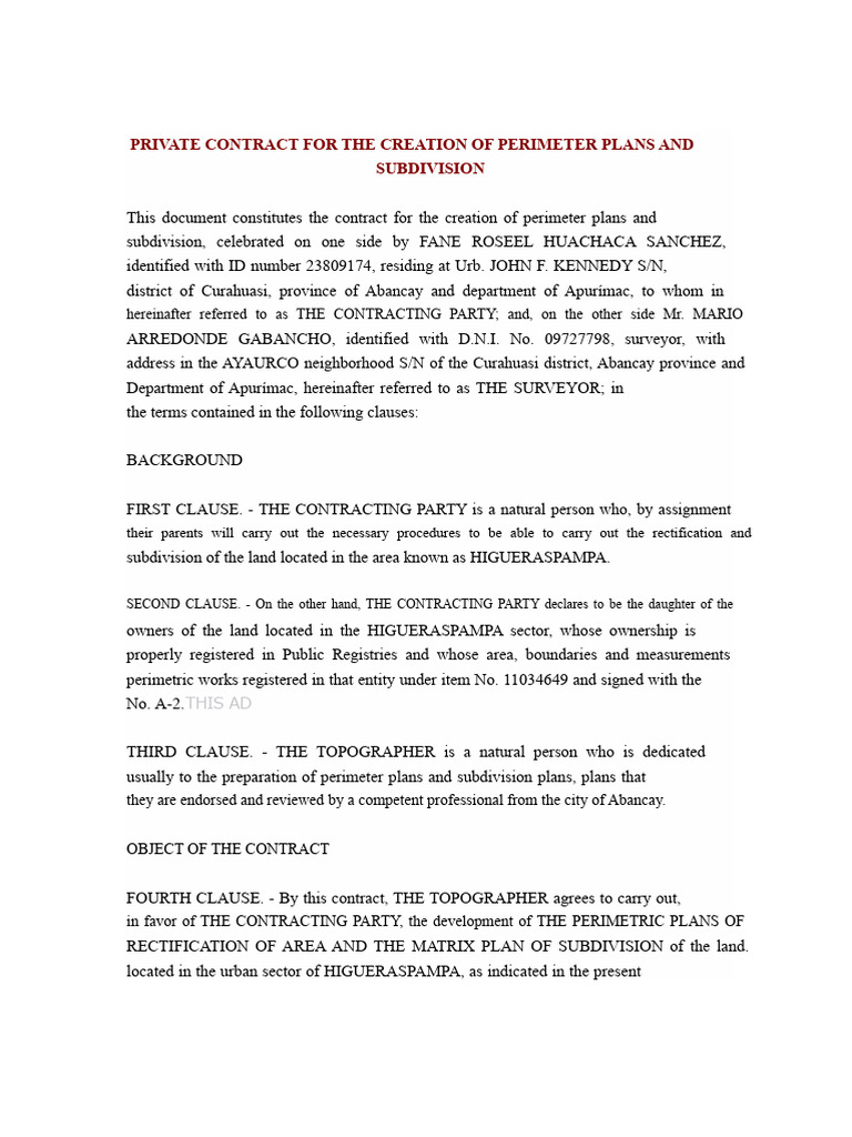 Perimeter Plans and Subdivision Contract | PDF | Justice | Crime & Violence