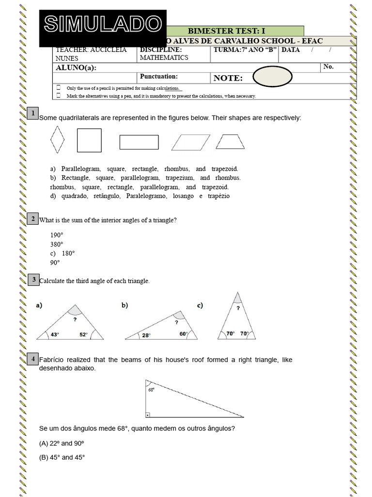 SIMULATED TEST FOR 7TH GRADE - FIRST BIMESTER.docx | PDF | Rectangle ...