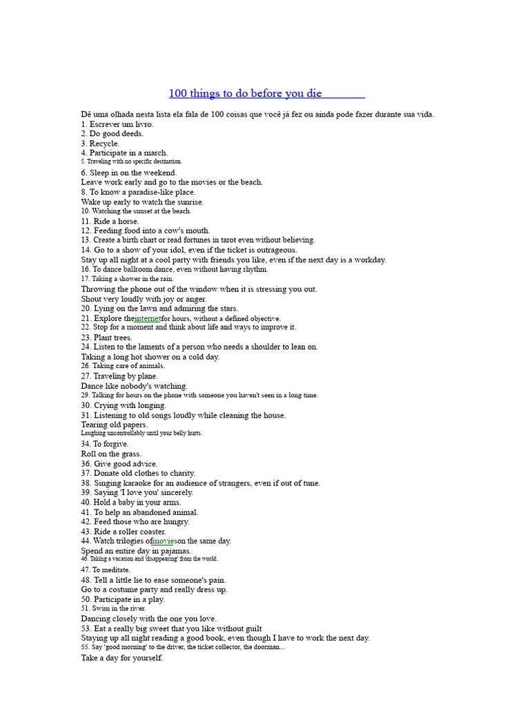 100 Things To Do Before You Die | PDF