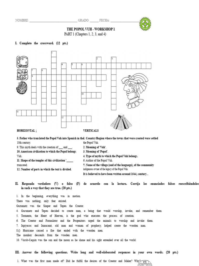 Popol Vuh Workshop: Chapters 1-4 Activities | PDF | Religious Belief ...