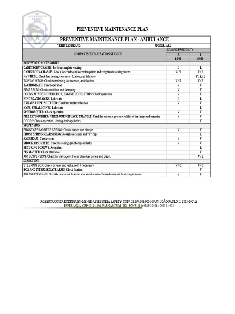 Ambulance Maintenance Plan | PDF | Brake | Truck