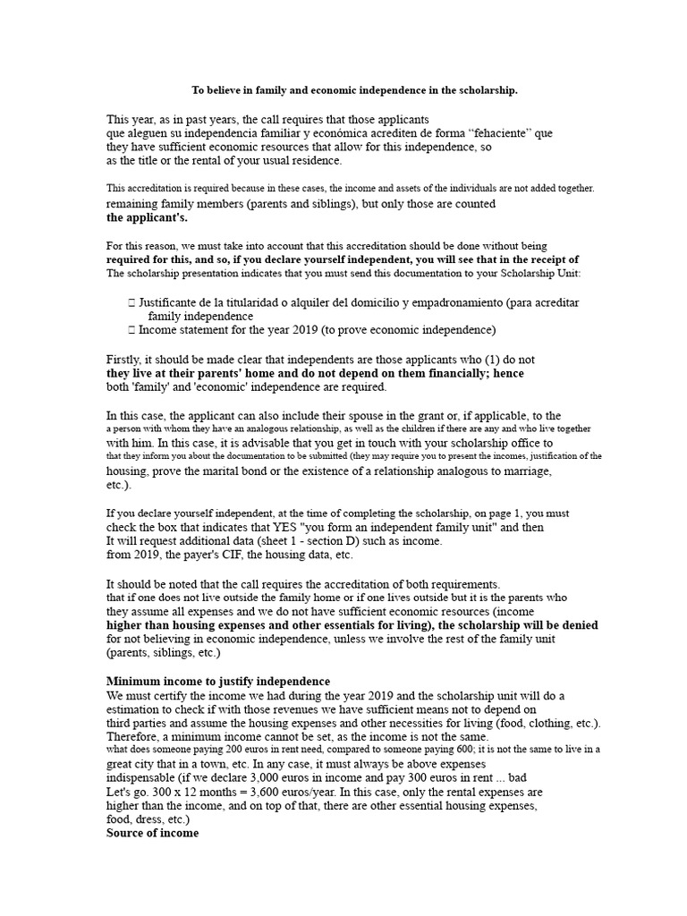 Acrediting family and economic independence in the scholarship | PDF ...