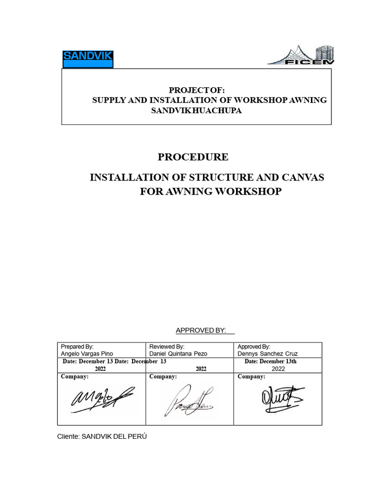 Safe Working Procedure - Supply and Installation of Structure and ...
