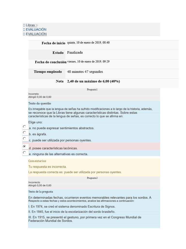 Evaluación Del Curso de Libras - Revisión - Unicesumar | PDF | Sordera ...
