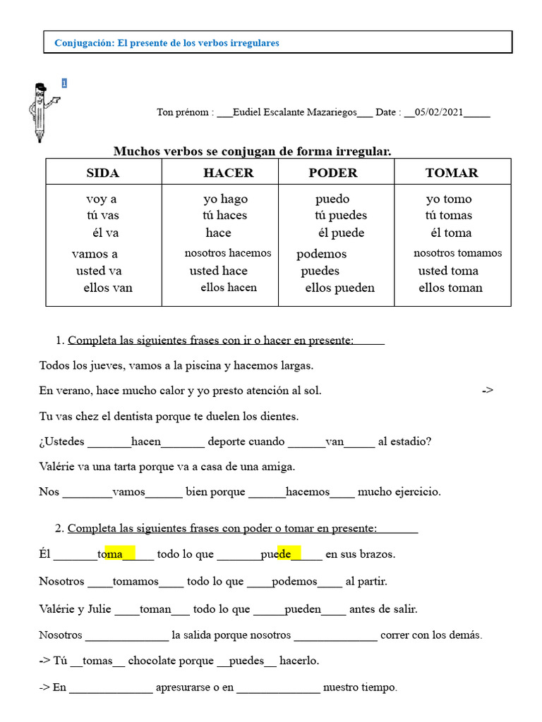 exámenes-El-presente-de-los-verbos-irregulares | PDF | Verbo | Mecánica ...