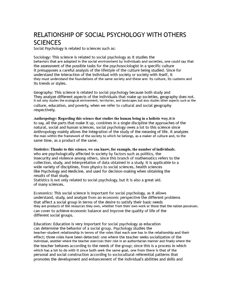 Social Psychology's Interdisciplinary Links | PDF | Social Sciences ...