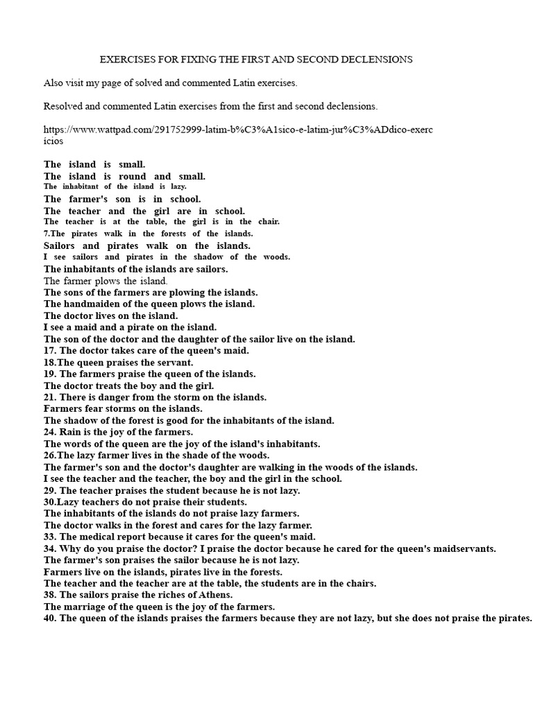 Latin Exercises: First & Second Declensions | PDF | Language Mechanics ...